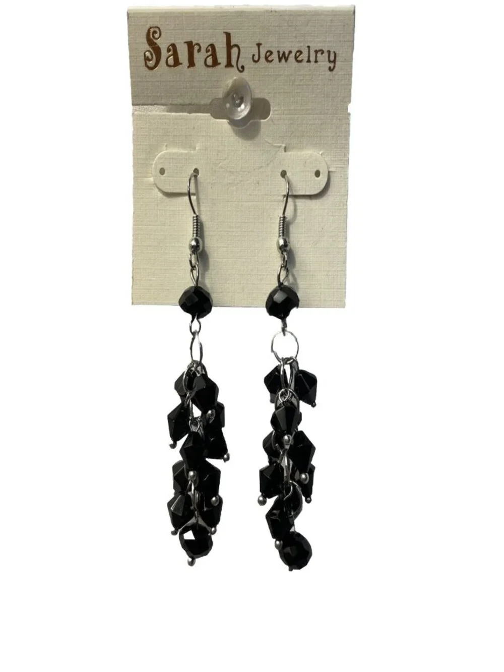 Sarah | Jewelry | Black Bead Cluster Dangle Earrings Beaded Chandelier ...